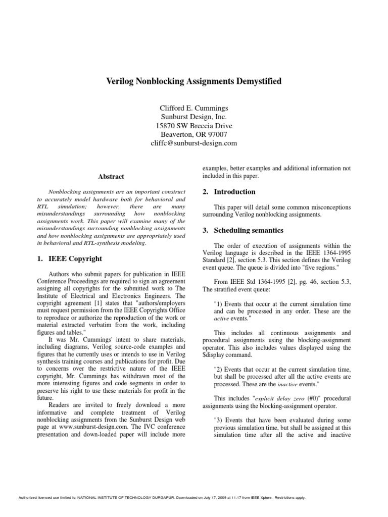Verilog Nonblocking Assignments Demystified | PDF | Software Development | Areas Of Computer Science