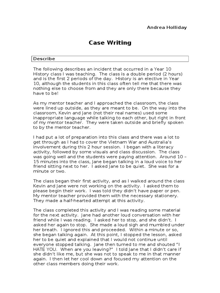 Case Writing: Andrea Holliday | PDF | Teachers | Classroom