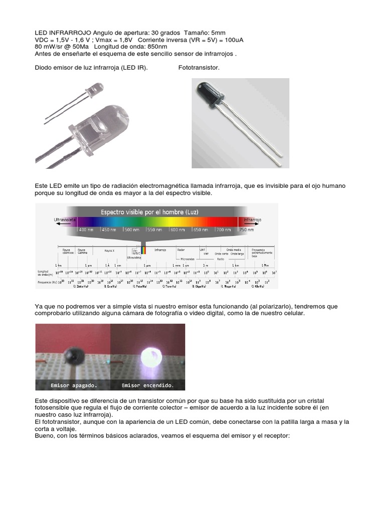 Led Infrarrojo | PDF | Diodo emisor de luz | Transistor