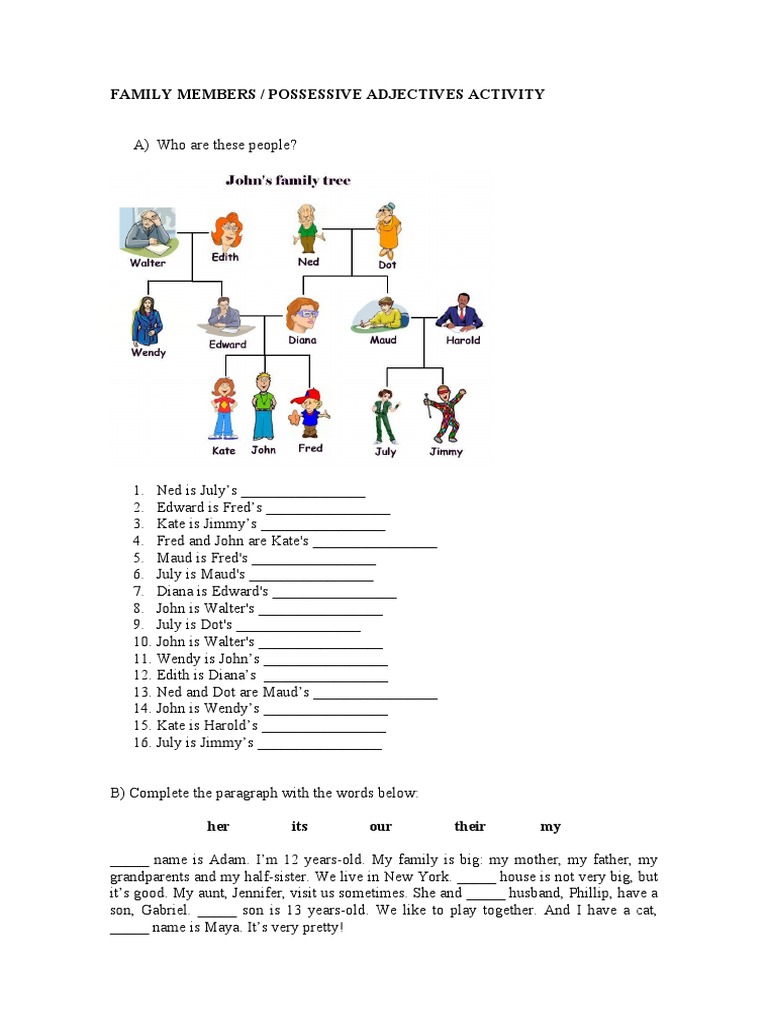 Family Members / Possessive Adjectives Activity | PDF | Travel