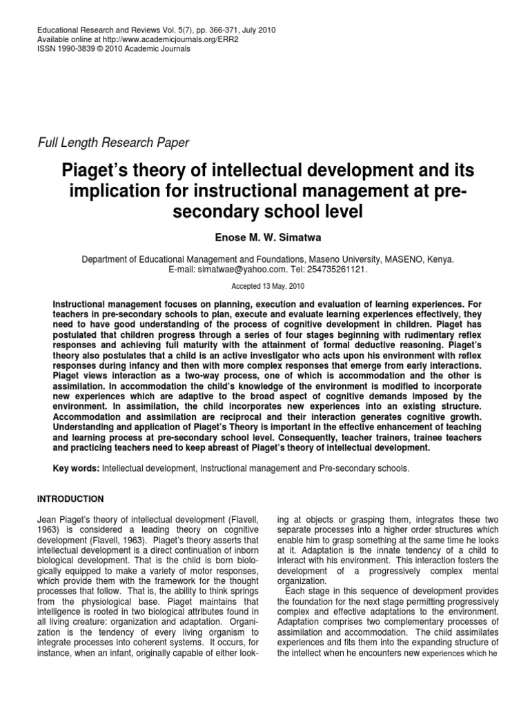 Piaget's Theory | PDF | Cognitive Development | Thought