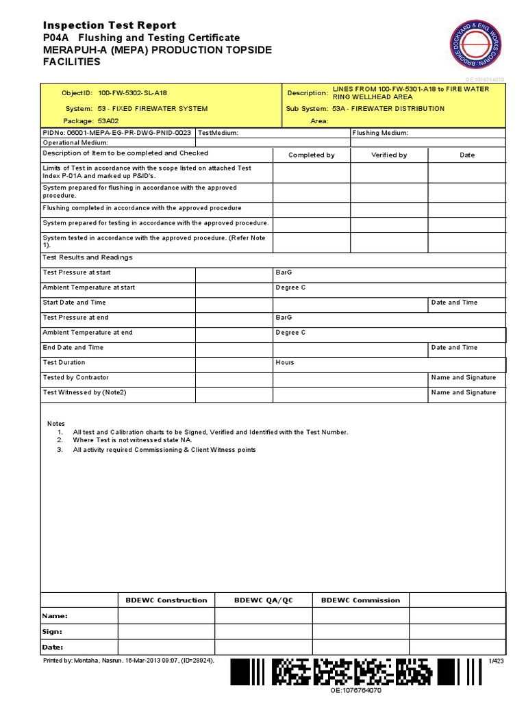 Checksheet | PDF | Pipe (Fluid Conveyance) | Tap (Valve)