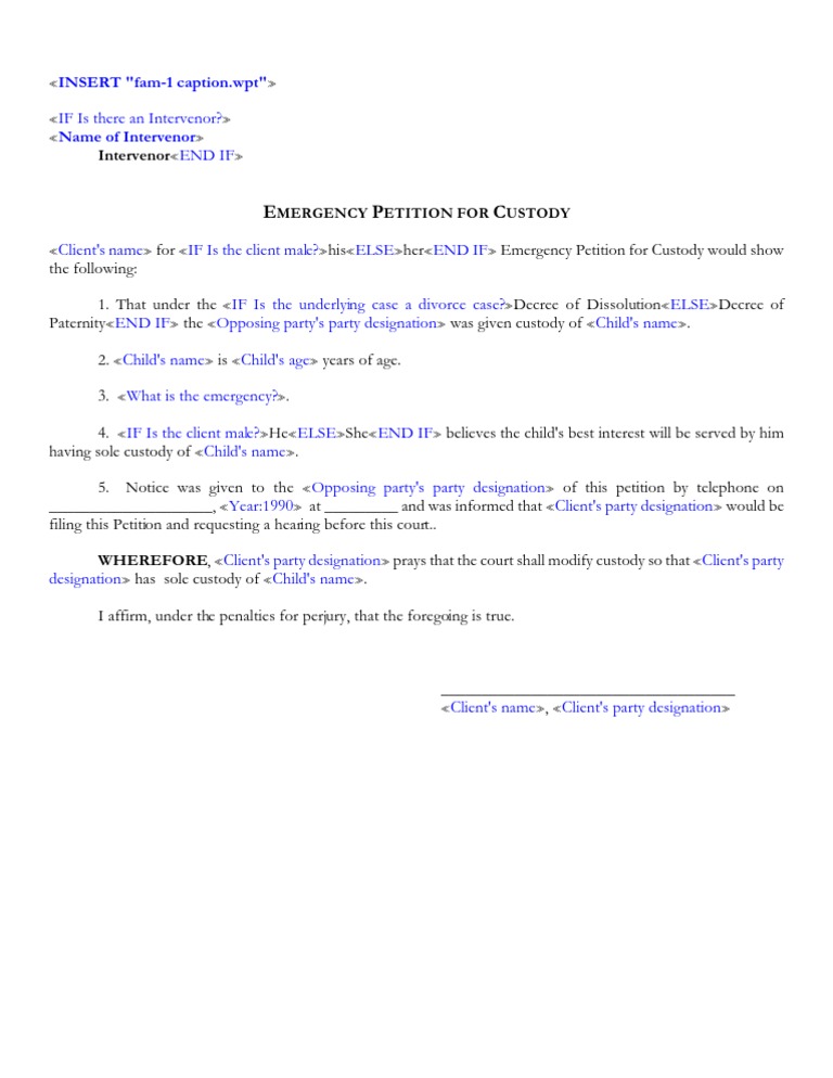 Emergency Custody Petition Template | PDF | Politics | Social Science