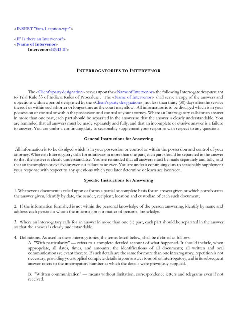 Interrogatories To Intervenor | PDF | Interrogatories | Justice