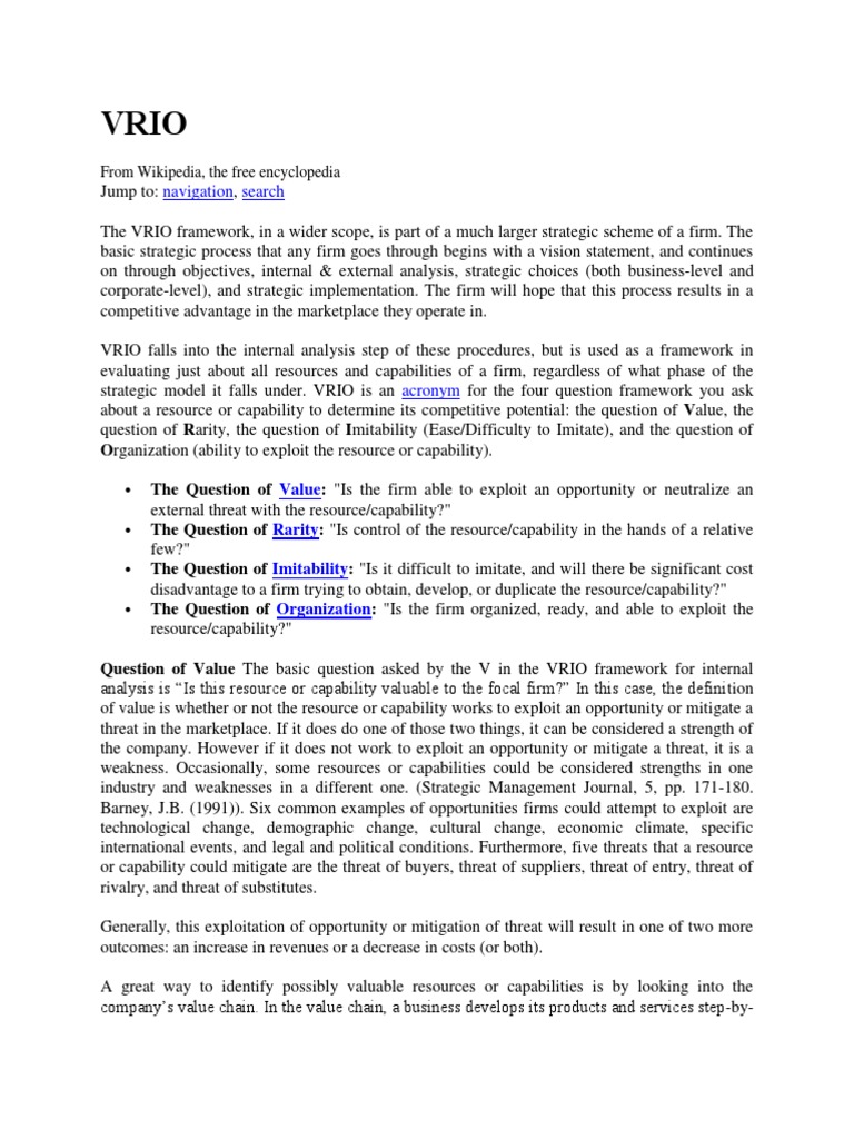 VRIO | PDF | Leadership | Strategic Management