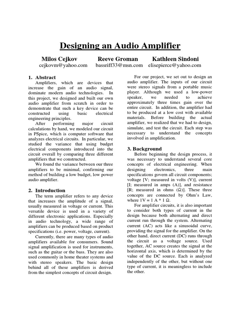 Design Audio Amplifier PDF | PDF | Amplifier | Bipolar Junction Transistor