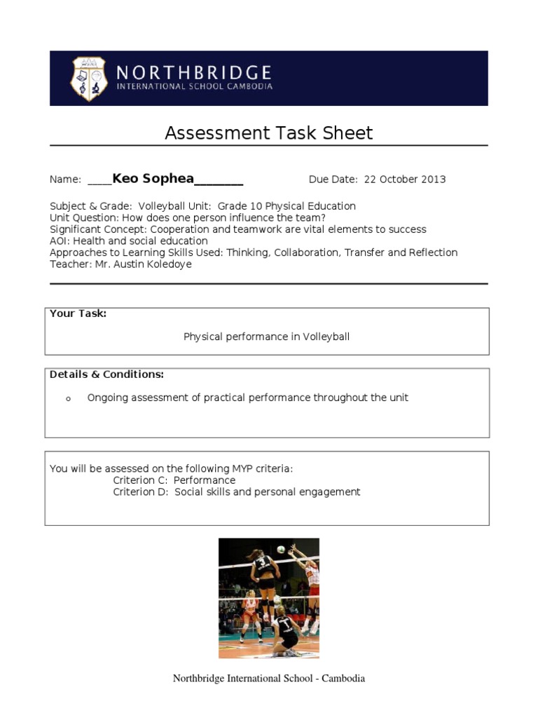 Volleyball Assessment Criteria Guide | PDF | Volleyball | Psychology