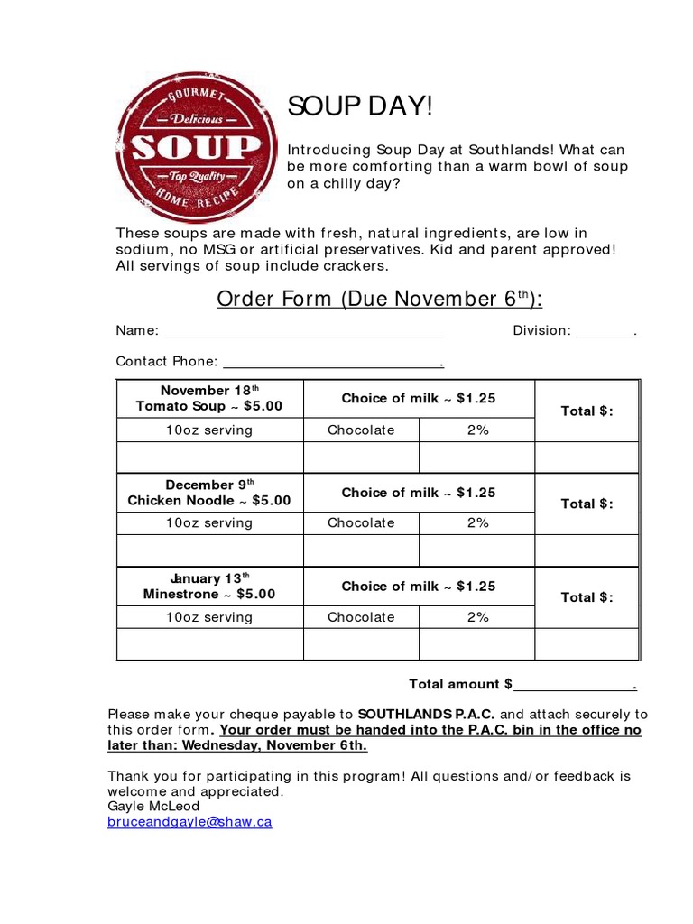2013-2014 Soup Day Order Form Nov-Jan | PDF