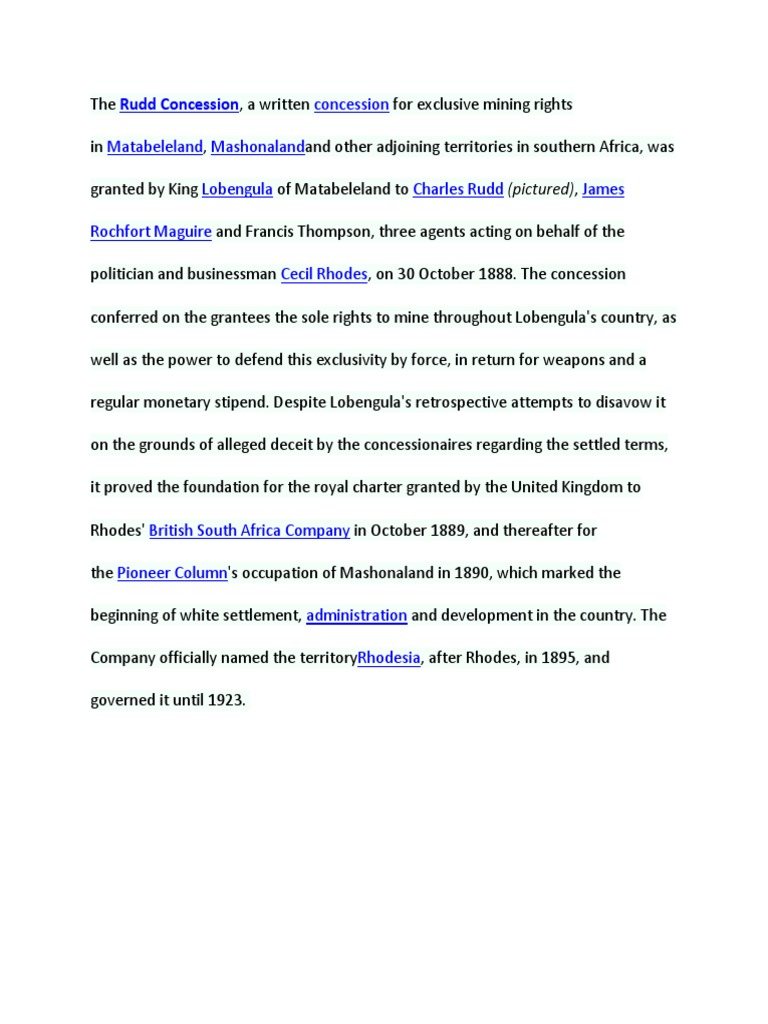 Rudd Concession | PDF | Former Polities Of The Cold War | United Kingdom–Zimbabwe Relations