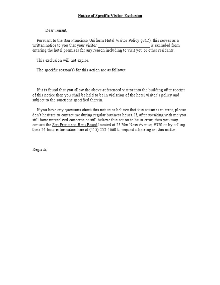 Visitor Exclusion Notice Template | PDF
