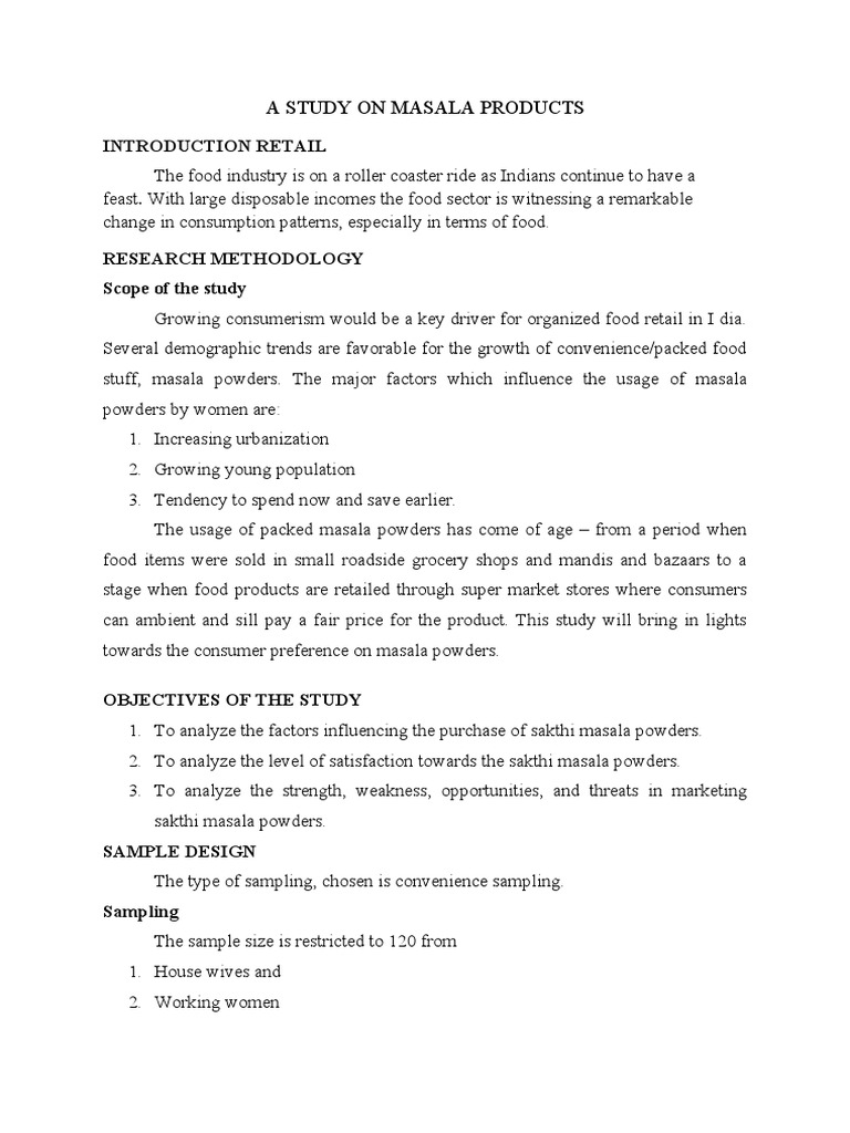 A Study On Masala Products | PDF