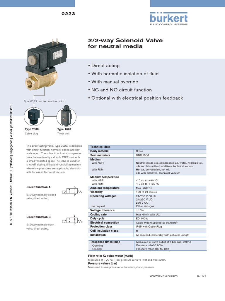 2 Way Valves Burkert | PDF | Valve | Switch