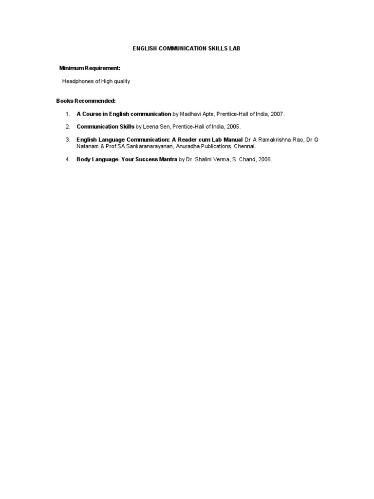 English Communication Skills Lab Guide | PDF