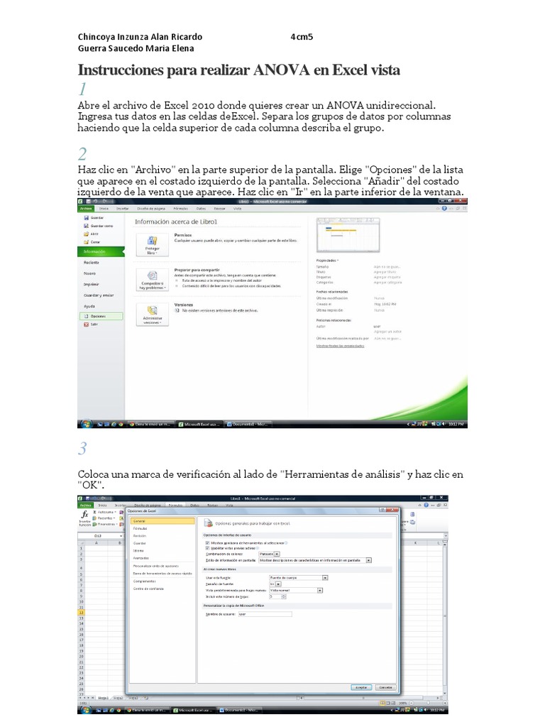 Instrucciones Para Realizar Anova En Excel Pdf 8430