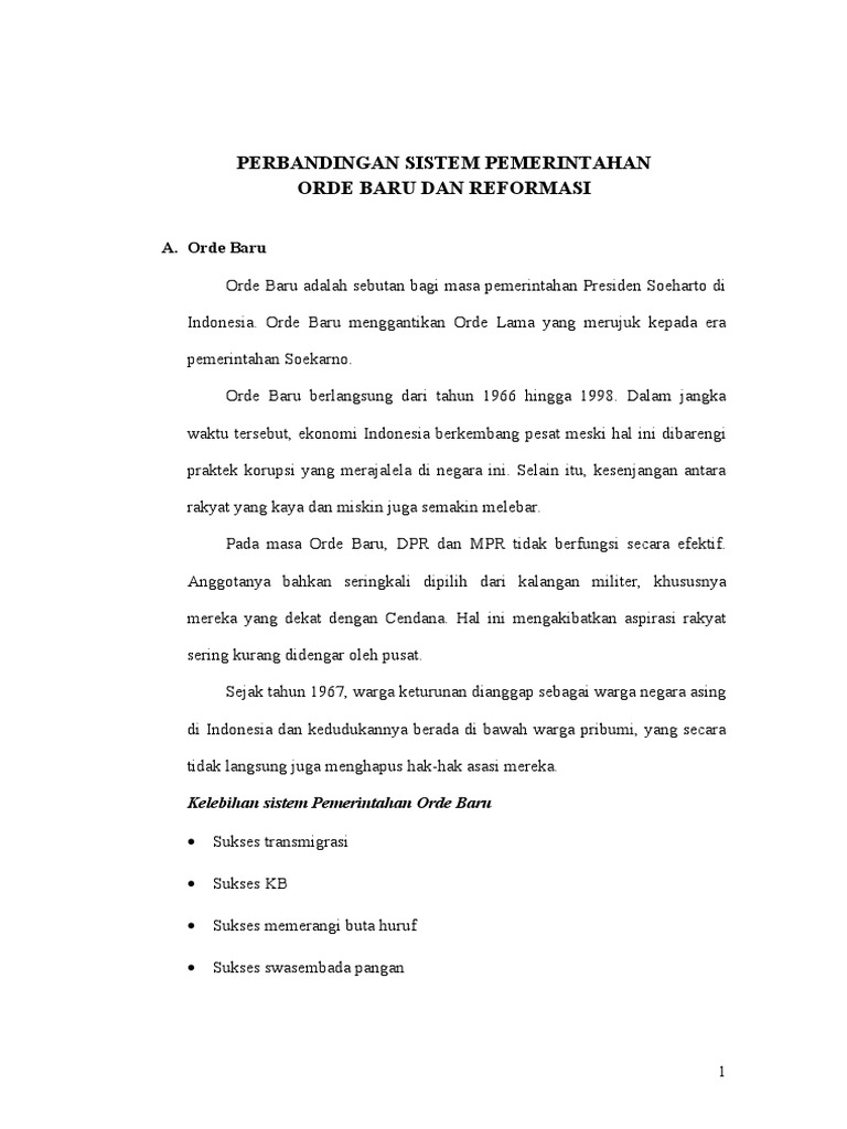 Perbandingan Orba Orla Dan Reformasi | PDF