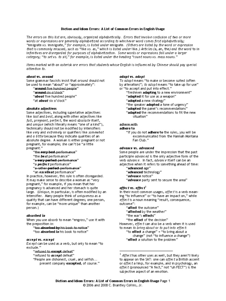 Common Errors in English Usage PDF | PDF | Language Arts & Discipline