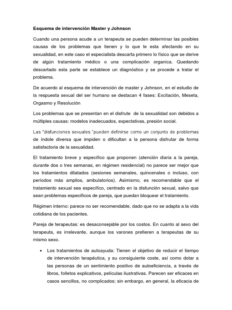 Esquema de intervención Master y Johnson | PDF | Disfunción sexual ...