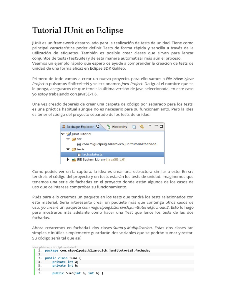 JUnit en Eclipse: Tutorial Completo | PDF | Eclipse (software) | Java (lenguaje de programación)