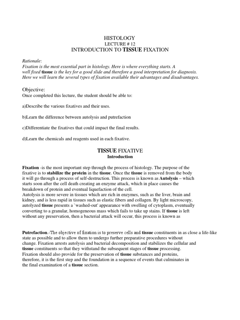 Lecture # 12 | PDF | Fixation (Histology) | Histology