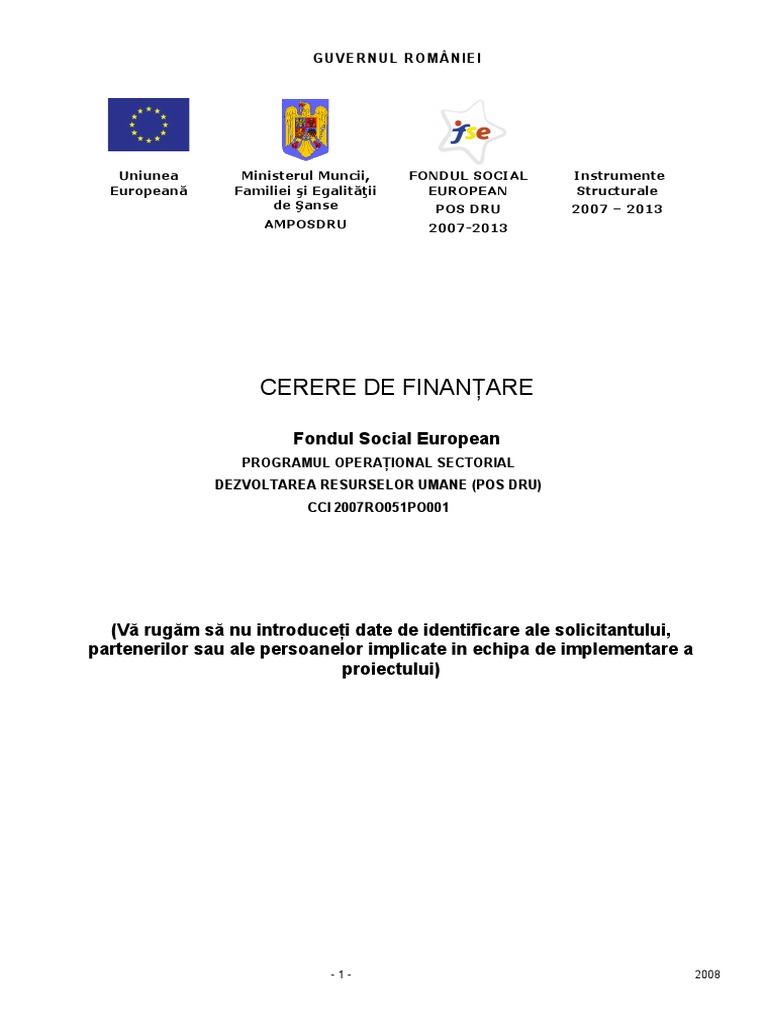 Model - Cerere de Finantare Fse | PDF