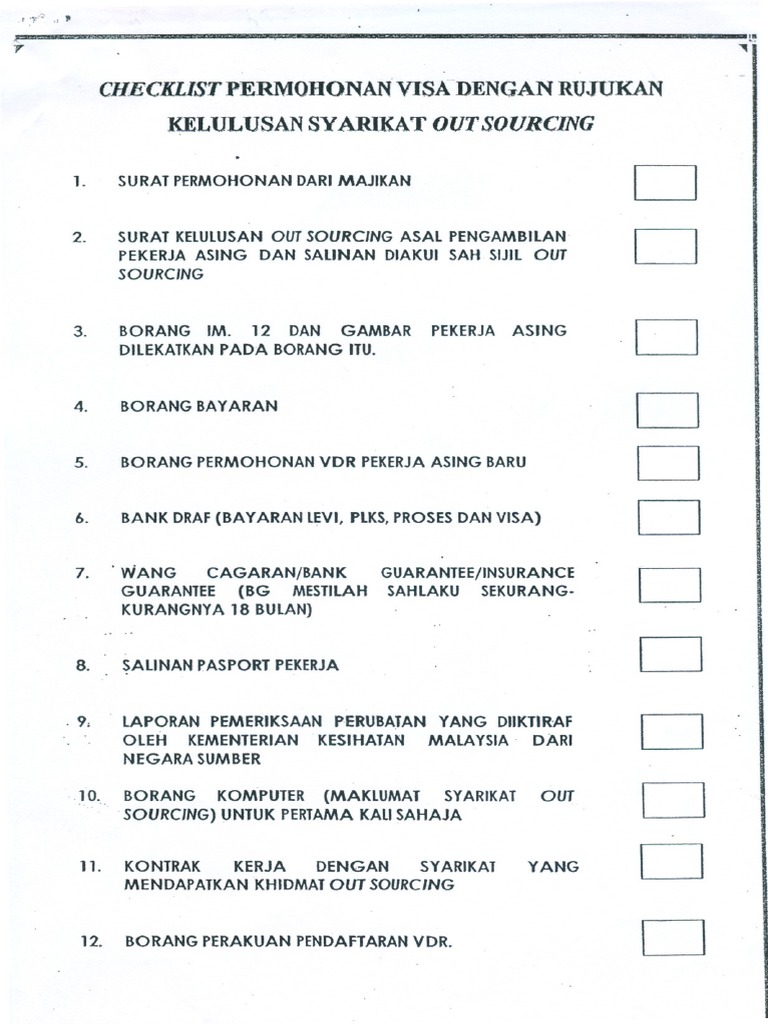 Checklist Permohonan VDR Kelulusan Syarikat Outsourcing PDF | PDF