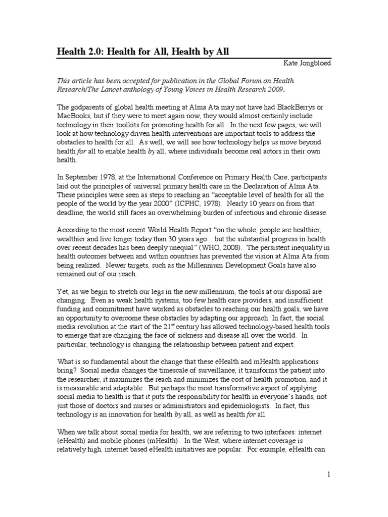 Health 2.0: Health For All, Health by All | Download Free PDF | Social ...