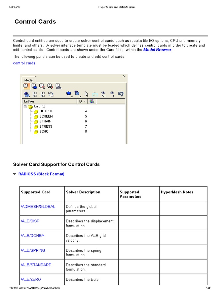 Control Card HyperMesh and BatchMesher PDF | PDF | Parameter (Computer Programming) | Computer File