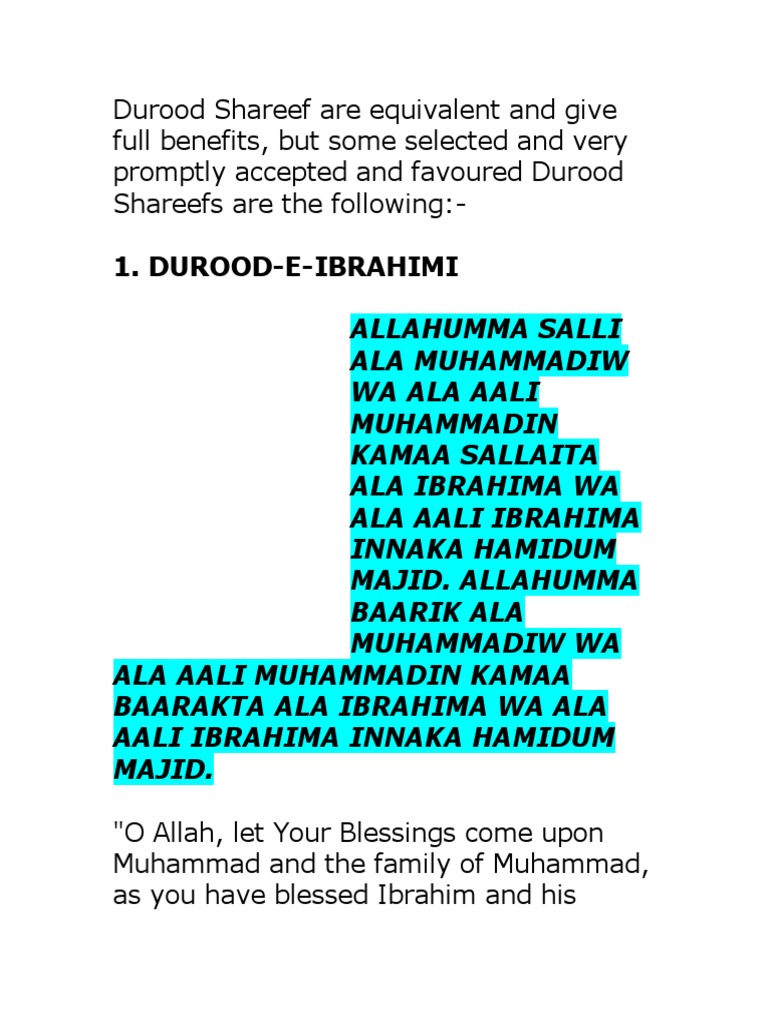 Durood Shareef Are Equivalent and Give Full Benefits | PDF | Sahabah ...