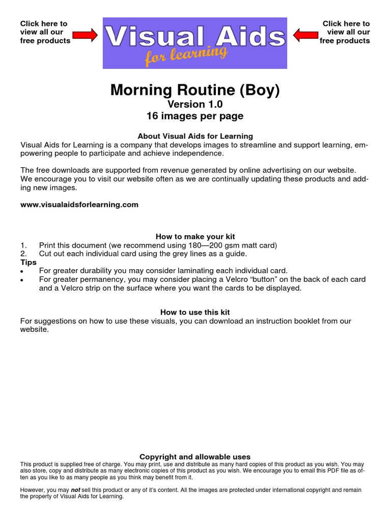 VisualAids MorningRoutine Boy 16 Images Per Page PDF | PDF | Websites ...