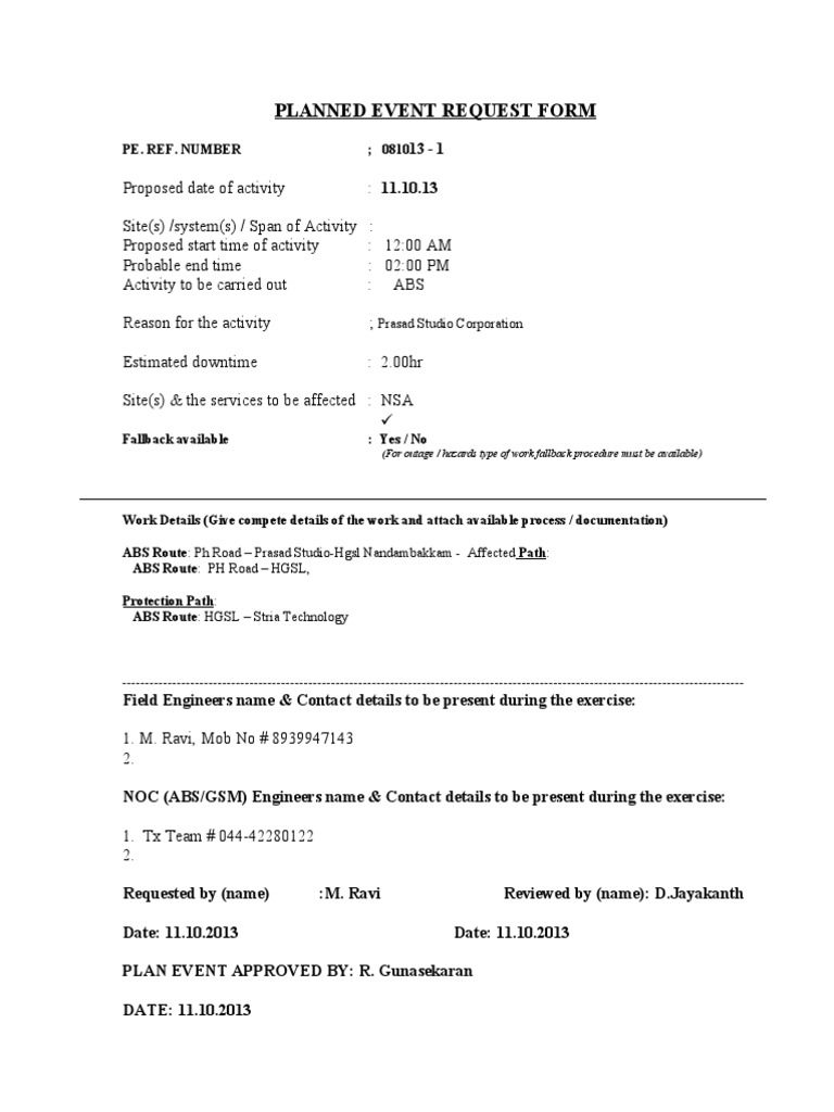 Planned Event Request Form: Prasad Studio Corporation | PDF | Business ...