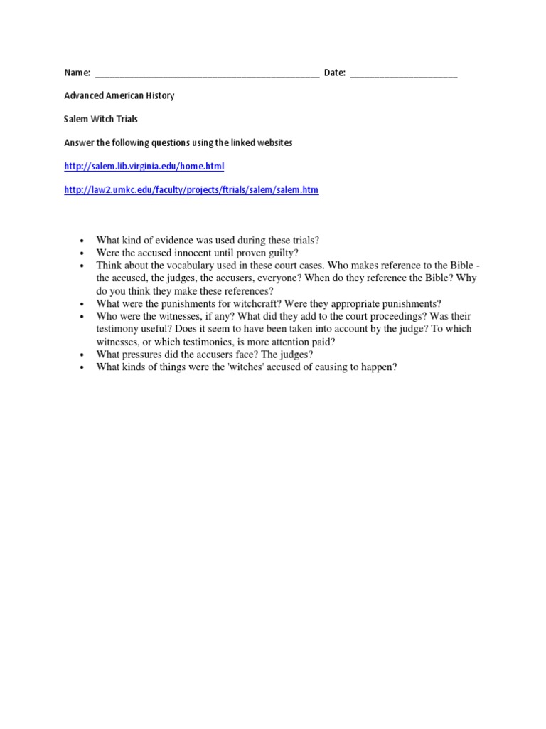 Salem Witch Trials | PDF
