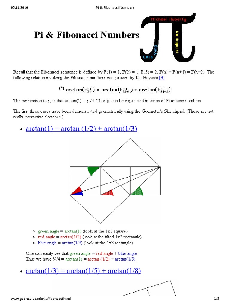 Pi & Fibonacci Numbers | PDF | Summation | Pi