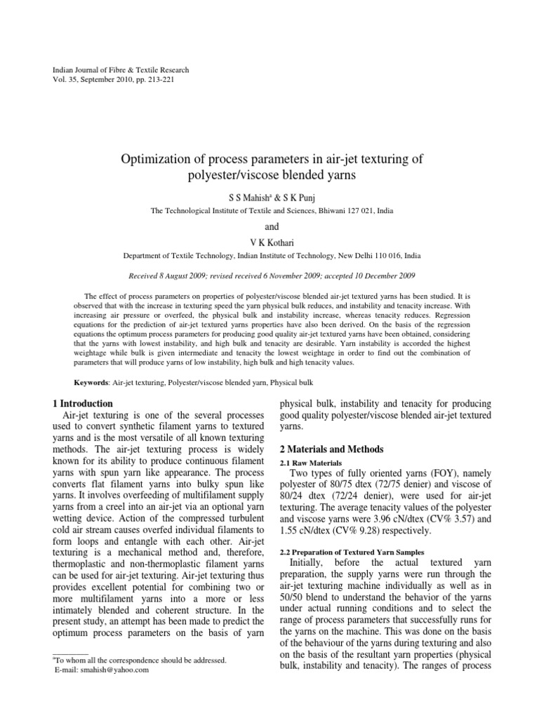 Air-Jet Texturing PDF | PDF | Statistical Significance | Yarn