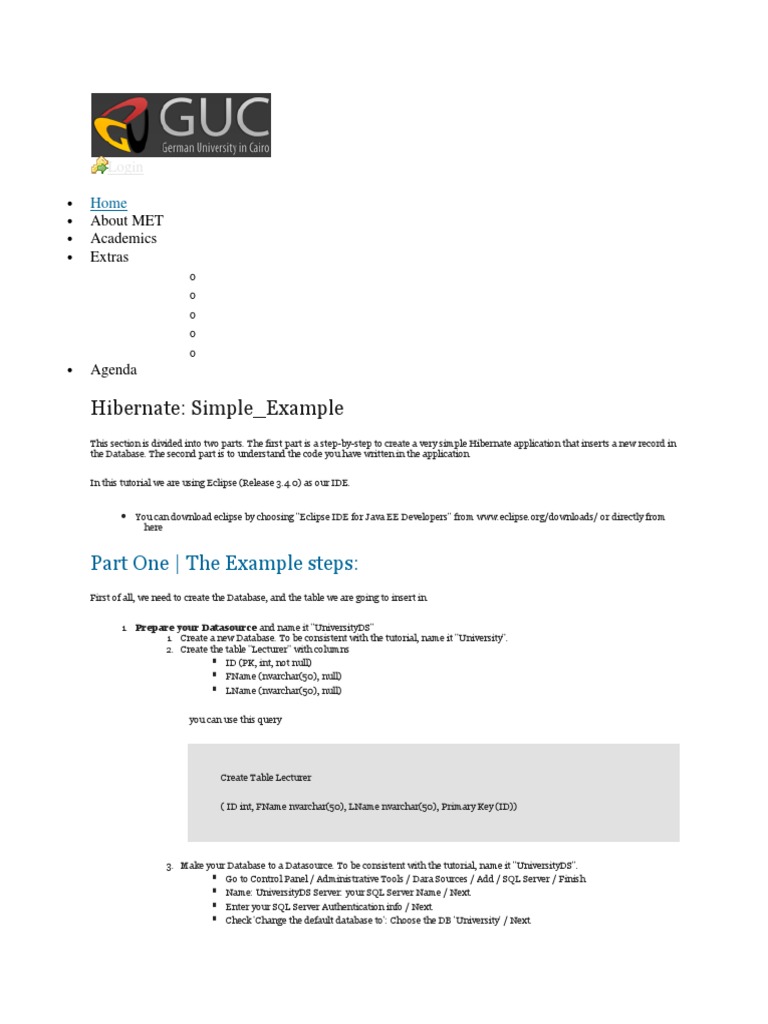 Hibernate: Simple - Example: Part One - The Example Steps | PDF ...