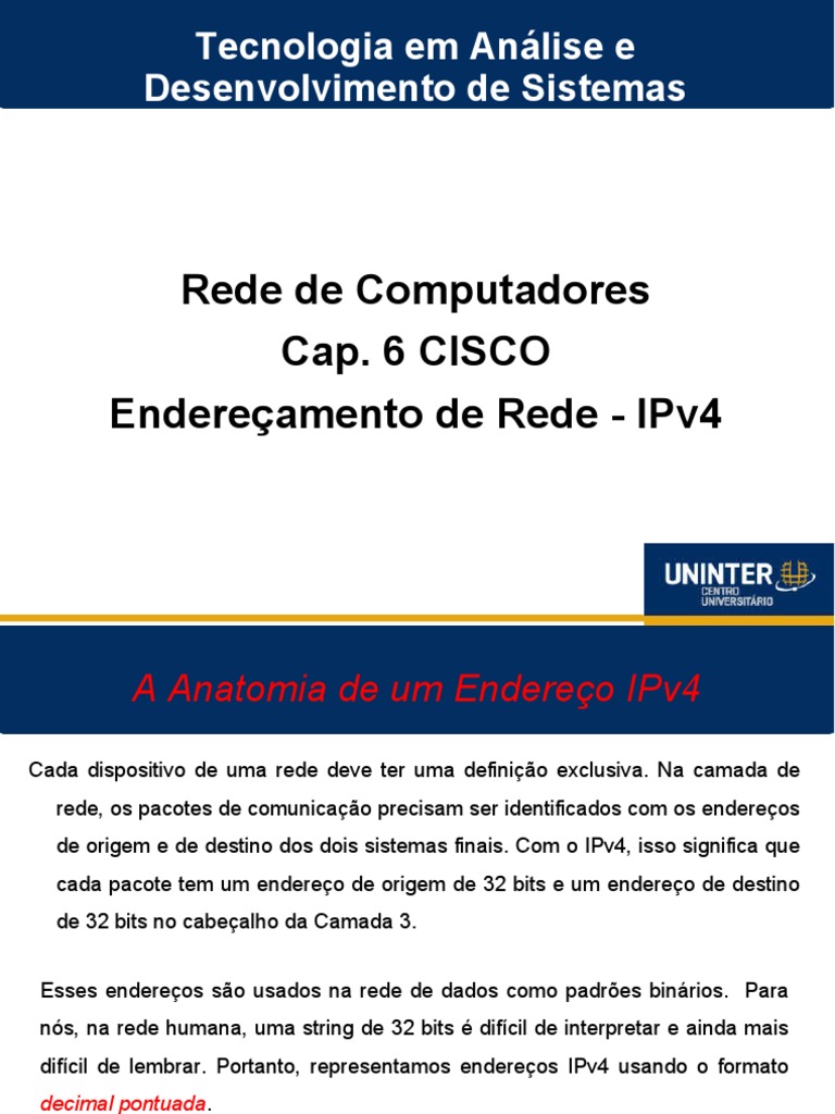 Aula de Rede Centro Uninter 6 | PDF | Endereço de IP | Redes de ...