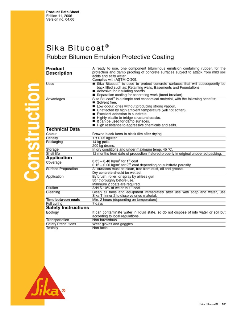Sika Bitucoat | PDF | Asphalt | Concrete