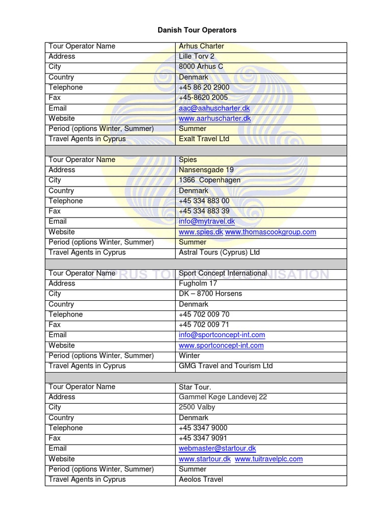 Danish Tour Operators: Aac@aahuscharter - DK WWW - Aarhuscharter.dk | PDF