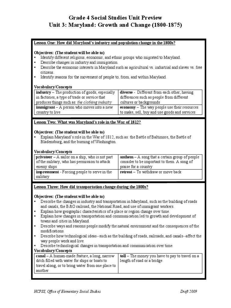 Grade 4 Social Studies Unit 3 Preview | PDF | Maryland | Union ...