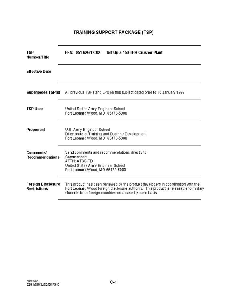 Training Support Package (TSP) : TSP Number/Title PFN: 051-62G1-C02 Set Up A 150-TPH Crusher ...