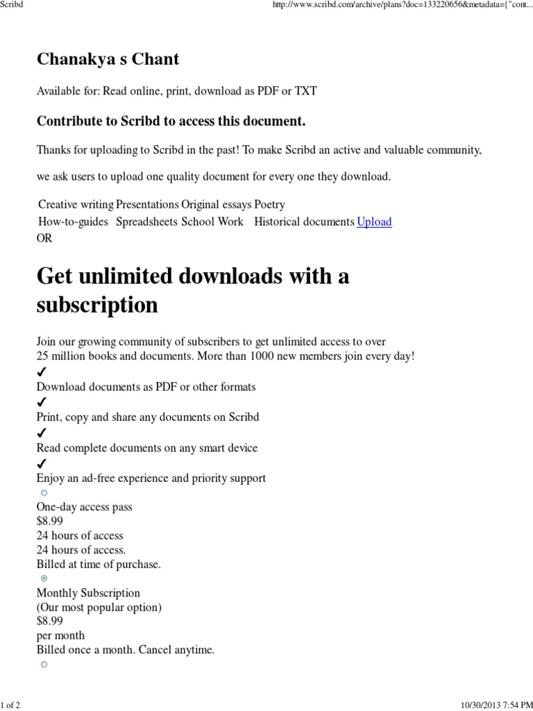 Get Unlimited Downloads With A Subscription: Chanakya S Chant | PDF