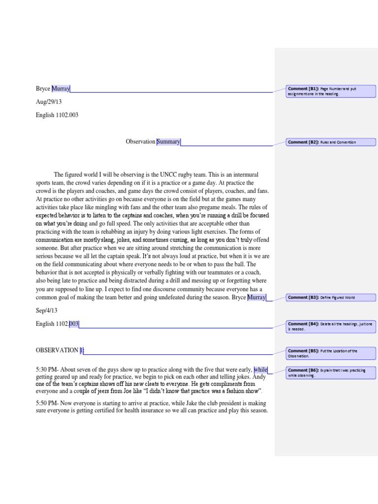 UNCC Rugby Team Observation Summary | PDF | National Football League ...