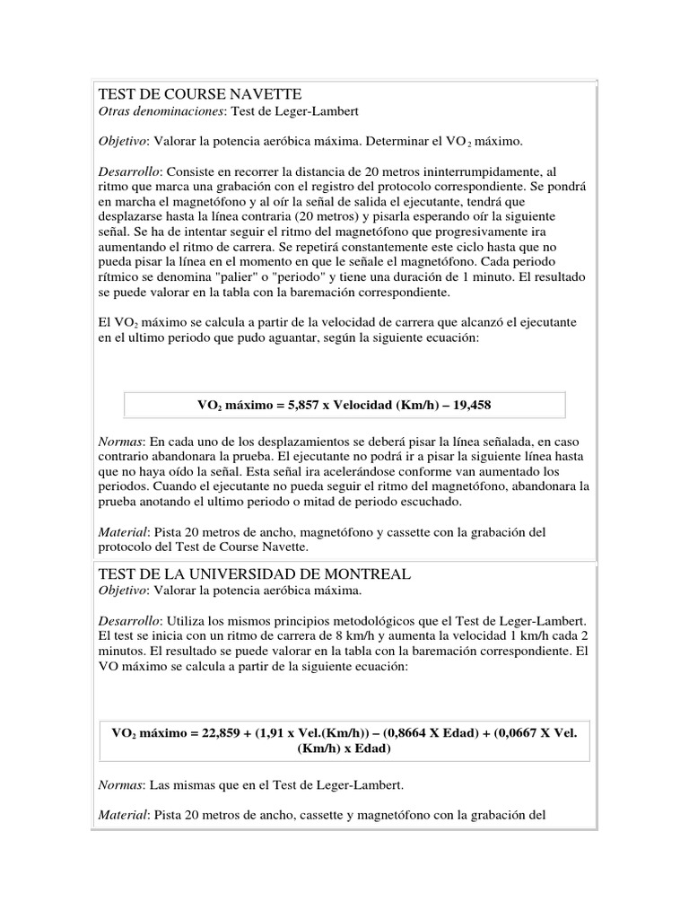 Test de Course Navette PDF | PDF | Ritmo cardiaco | Deporte del atletismo