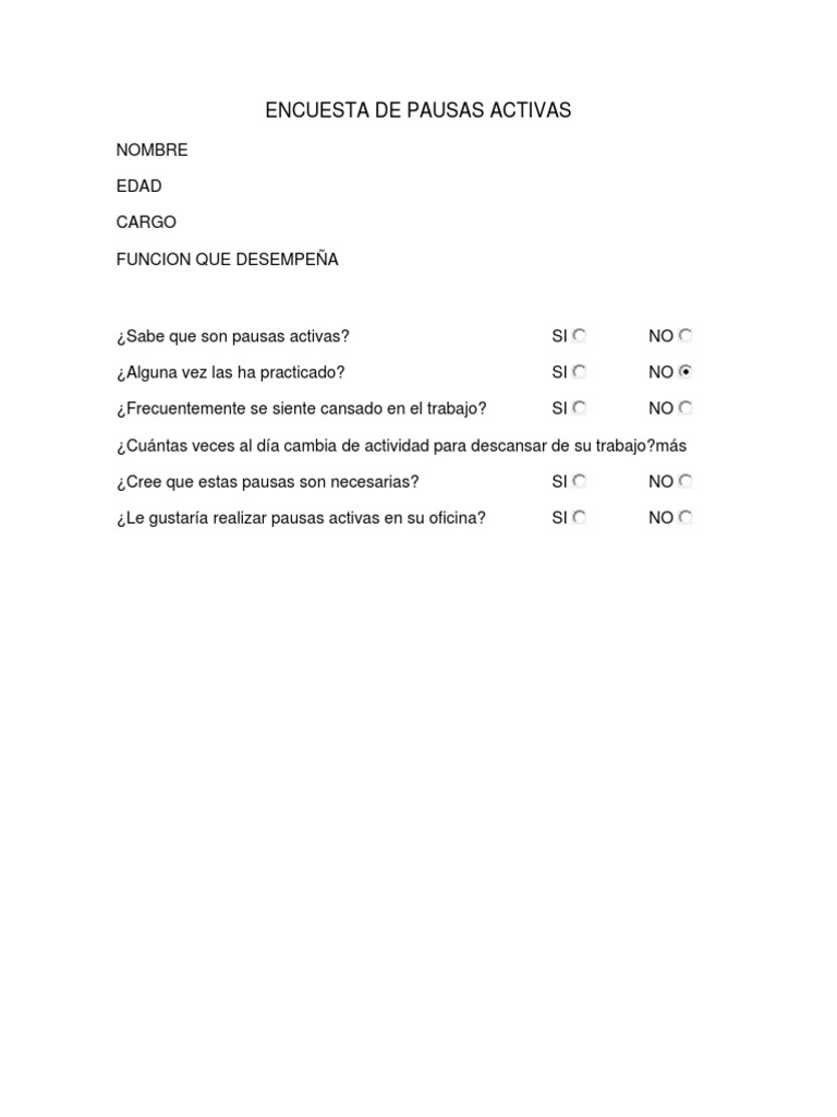 Encuesta sobre Pausas Activas en el Trabajo | PDF | Relaciones ...