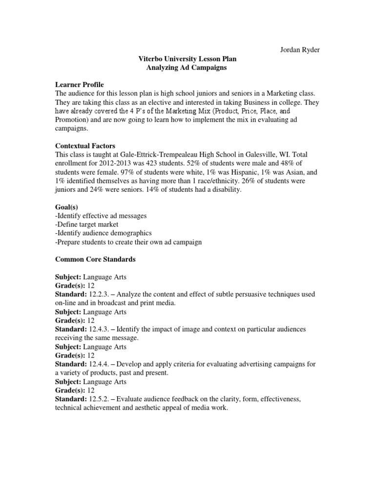 Advertising Lesson Plan | PDF | Advertising | Lesson Plan