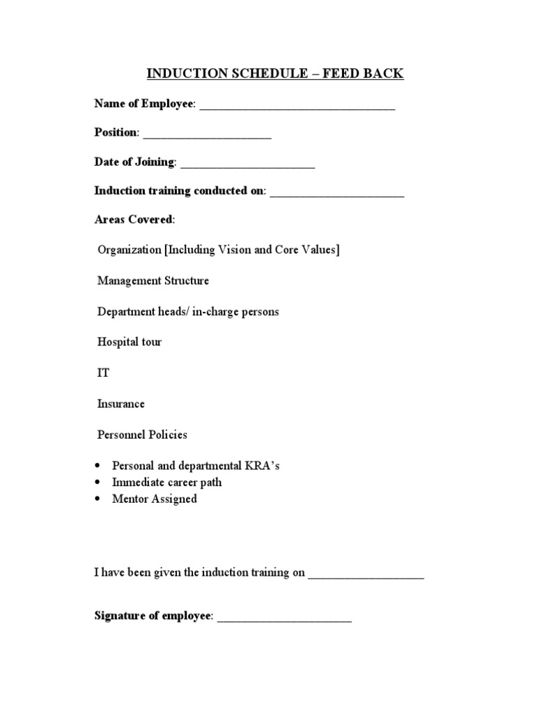 Employee Induction Feedback Form | PDF