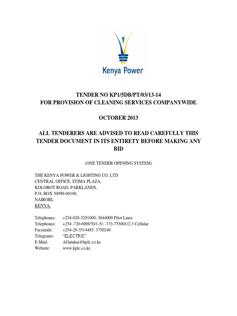 Final Draft Tender Document Cleaning 2013 (Kemei) | PDF | Request For ...