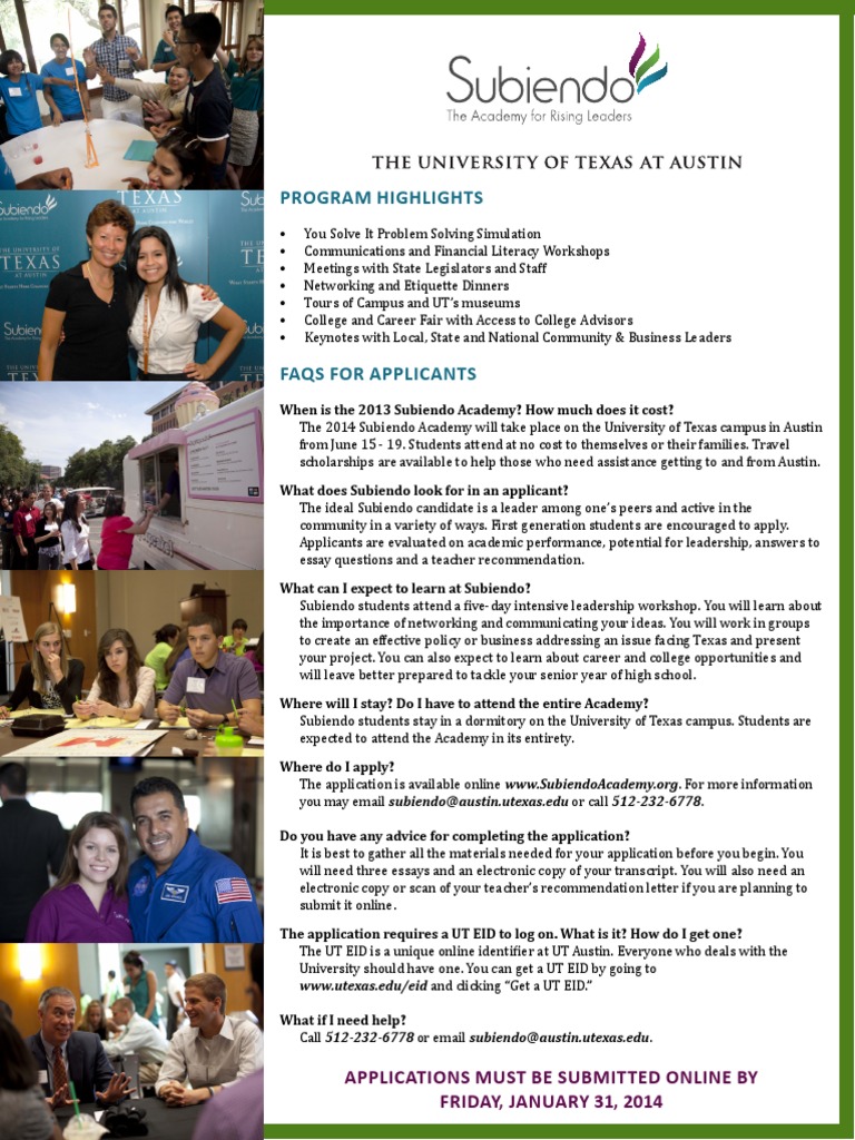 2014 Subiendo Student FAQs PDF | PDF | University Of Texas At Austin ...
