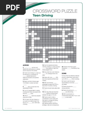 Safe Driving Crossword Puzzle