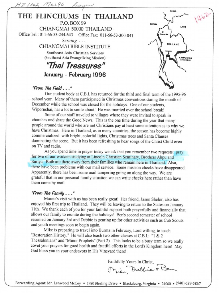 Flinchum Mike Debbie 1996 Thailand PDF | PDF | Christian Mission ...