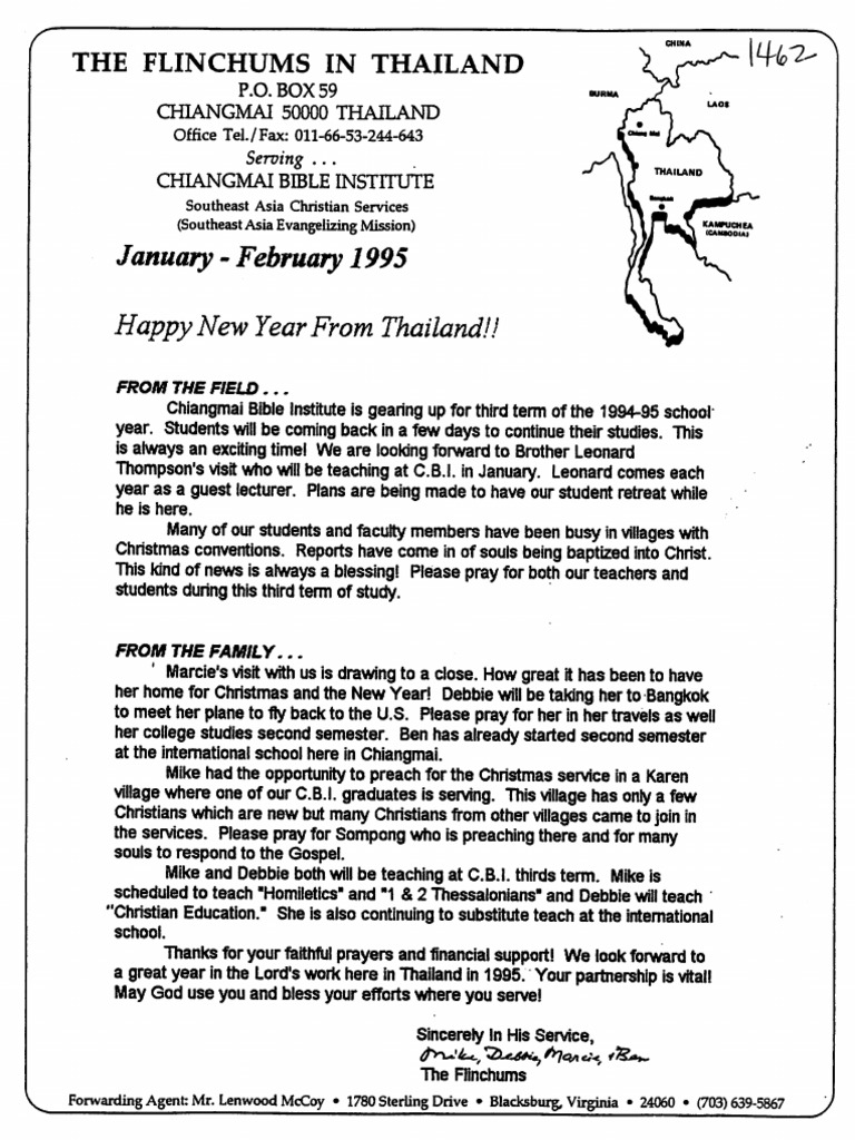 Flinchum Mike Debbie 1995 Thailand PDF | PDF | Christian Mission | Thailand